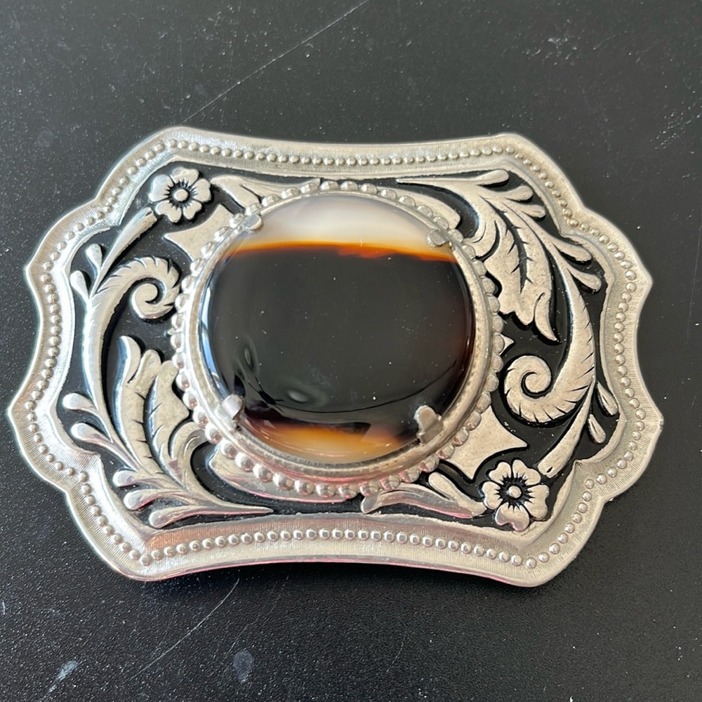 1970’s Western Floral Pattern Belt Buckle W/Montana A… - Gem